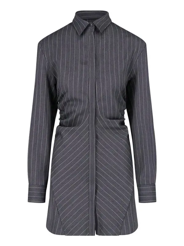 DONDUP Pinstripe Stretch Wool Blend Shirt Dress - Grey