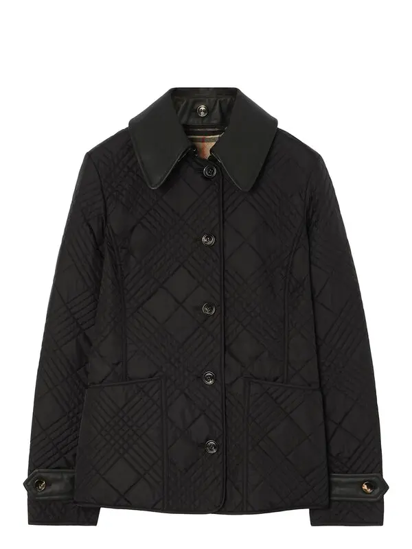 Burberry Quilted Lightweight Nylon Button-down Jacket With Detachable Leather Collar - Nero