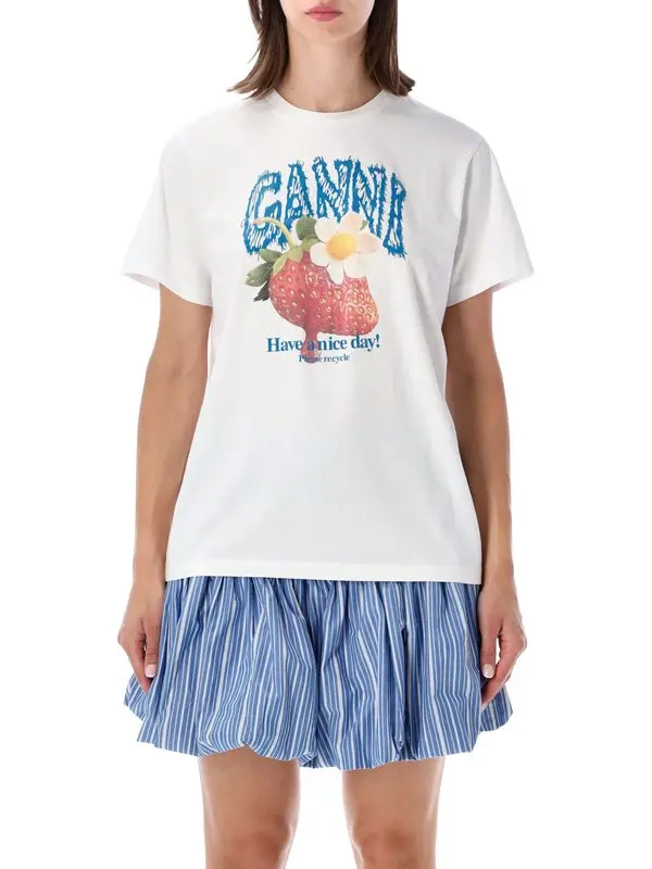 GANNI Organic Cotton Strawberry Graphic T-shirt - Bianco