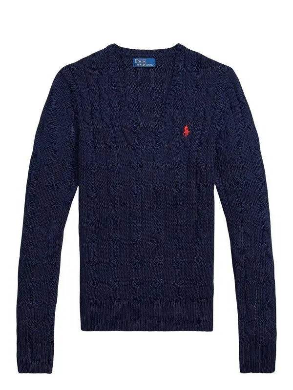 Ralph Lauren Cable Knit V-neck Sweater - Navy