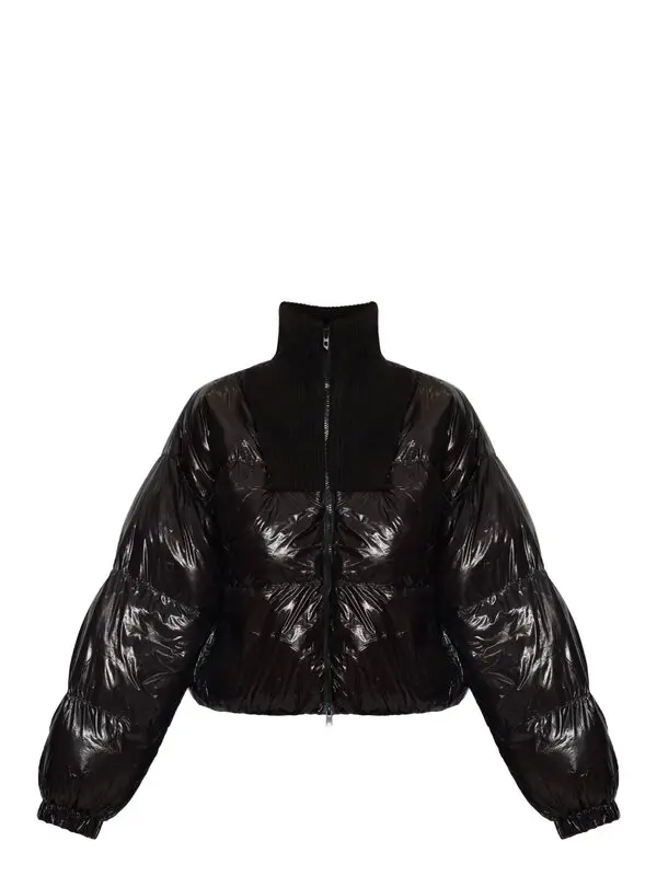 DIESEL® Ribbed Knit Funnel Neck Puffer Vest Jacket - Nero