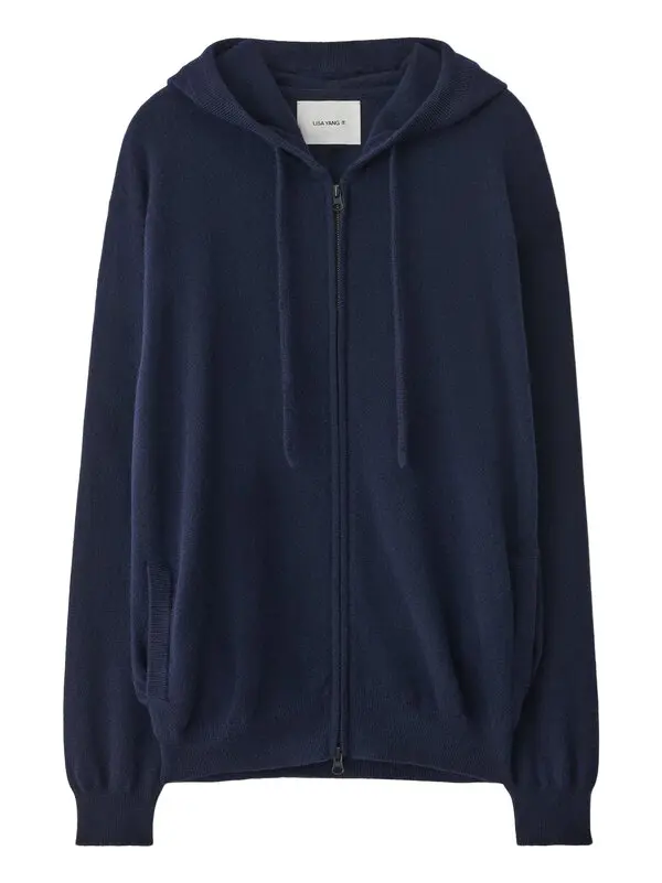 LISA YANG Cashmere Zip-up Hoodie With Drawstring Hood - Blu