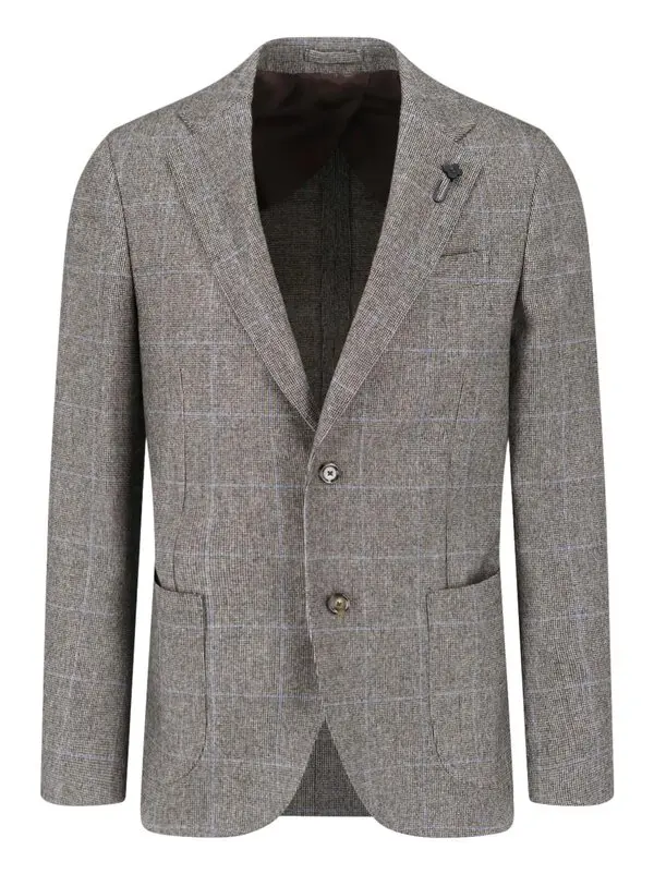 LARDINI 100% Wool Plaid Notch Lapel Blazer - Multicolor