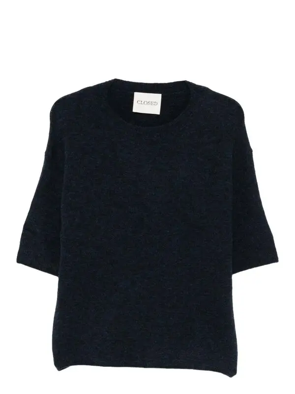 Closed Wool Crewneck Short Sleeve Sweater - Blue