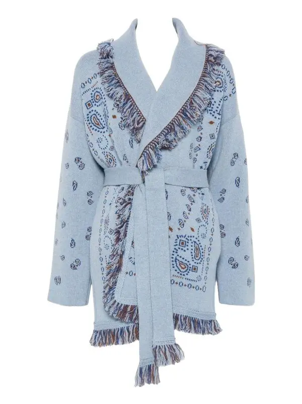 Alanui Bandana Paisley Intarsia Cashmere Cardigan - Sky Blue