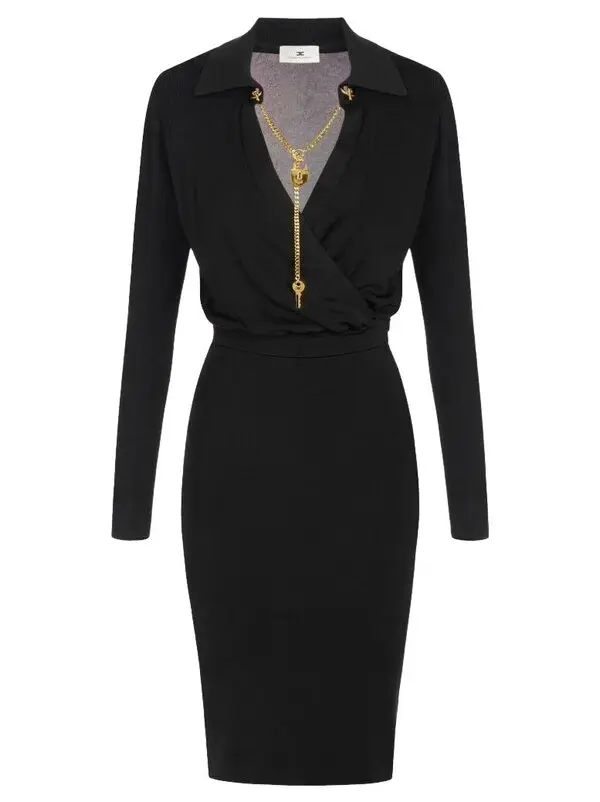 Elisabetta Franchi Midi Shirt Dress With Chain Detail - Black