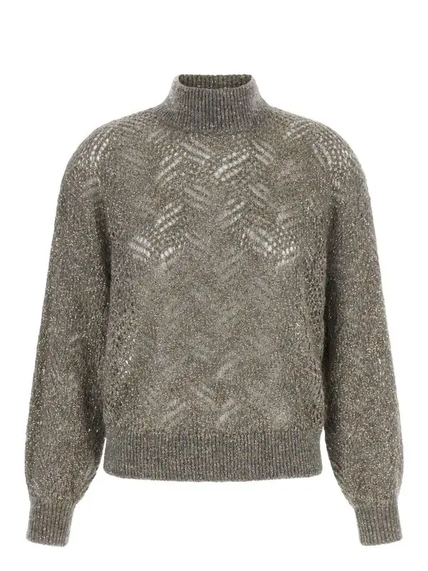 Brunello Cucinelli Wool Turtle-neck Jumper With Abstract Leaf Pattern - Grey