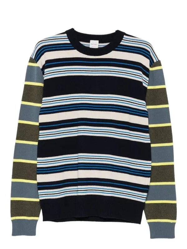Paul Smith Wool Blend Striped Crew Neck Sweater - Blue