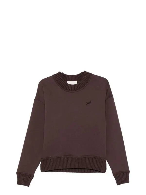 Closed Cotton Crewneck Sweatshirt With Ribbed Accents - Brown