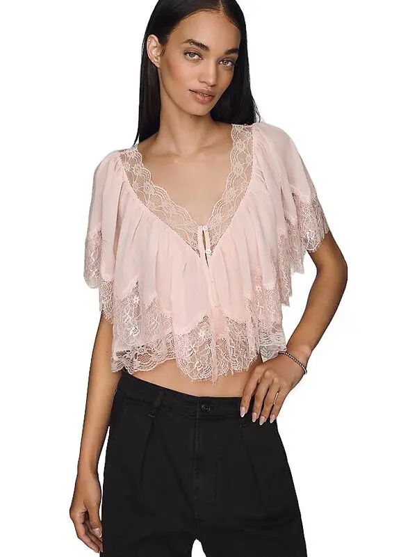 LYREBIRD Chiffon Lace Trim Cropped Top - Evening Sand