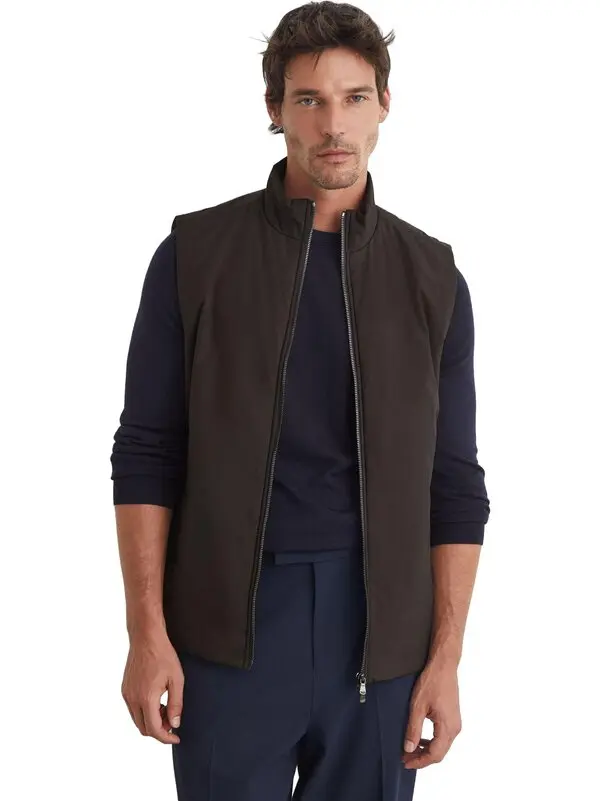REISS Axel Technical Padded Zip-through Gilet - Dark Brown