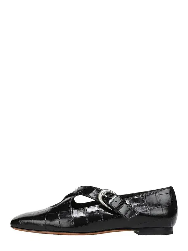 Vince Cici Croc-embossed Leather Flat - Black