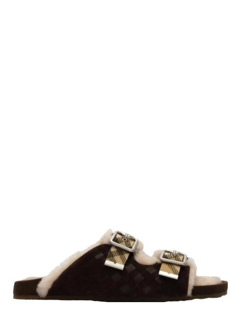 Burberry Check Shearling Urchin Sandals - Brown