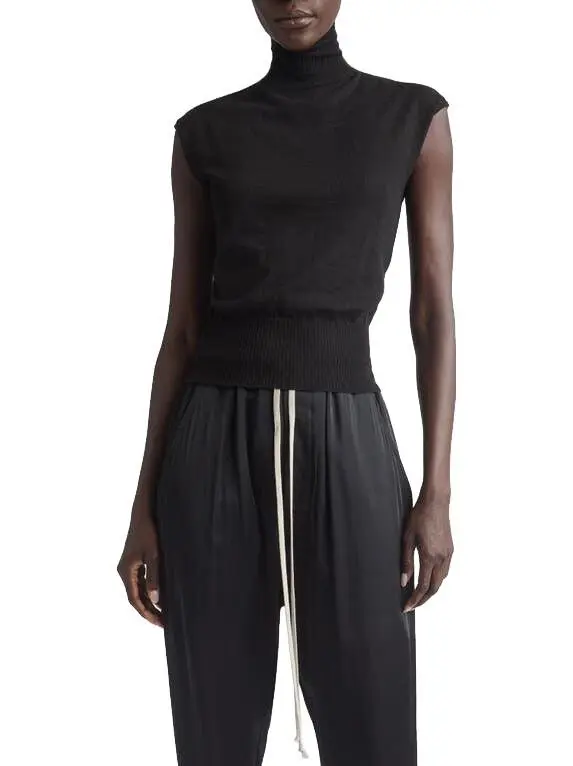 Rick Owens Cap Sleeve Wool Turtleneck Sweater - Black