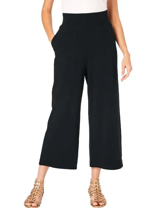 Roaman's Side Pocket Stretch Capri Pants - Black