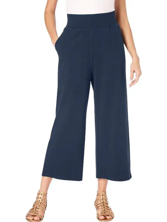 Roaman's Side Pocket Stretch Capri Pants - Navy