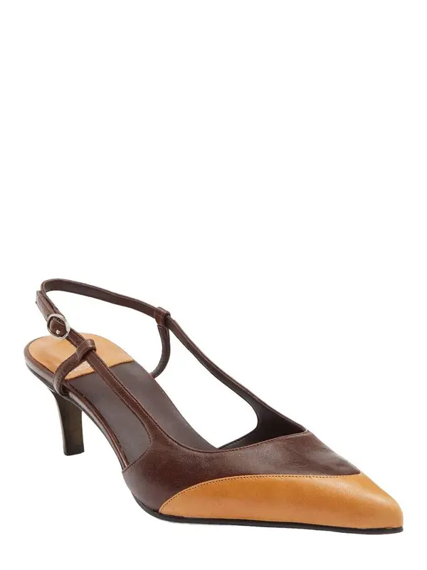 Jeffrey Campbell Booshky Pointed Toe Slingback Pumps - Brown Tan Combo
