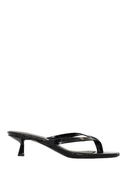 ANINE BING Noelle Thong Heels In Croc-embossed Leather - Embossed Black