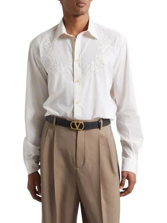 Valentino Garavani Floral Embroidered Cotton Button-up Shirt - White