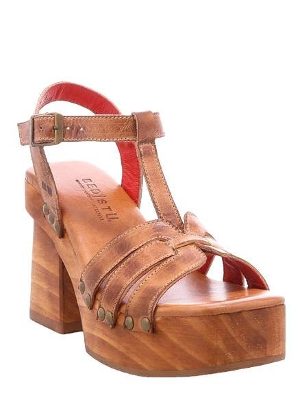 Bed Stu Lyxon Wood Platform T-strap Sandals - Tan Rustic