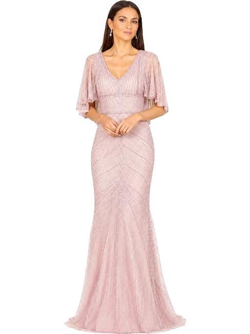 LARA NEW YORK Beaded Faux-wrap V-neck Bridal Gown - Blush