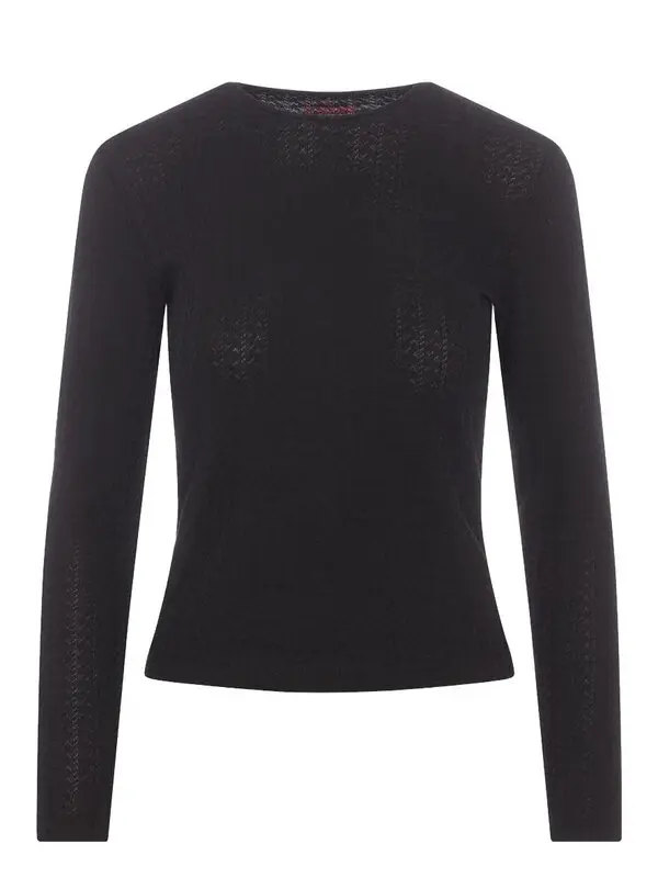 24/7 Cable Knit Crew Neck Top - Black