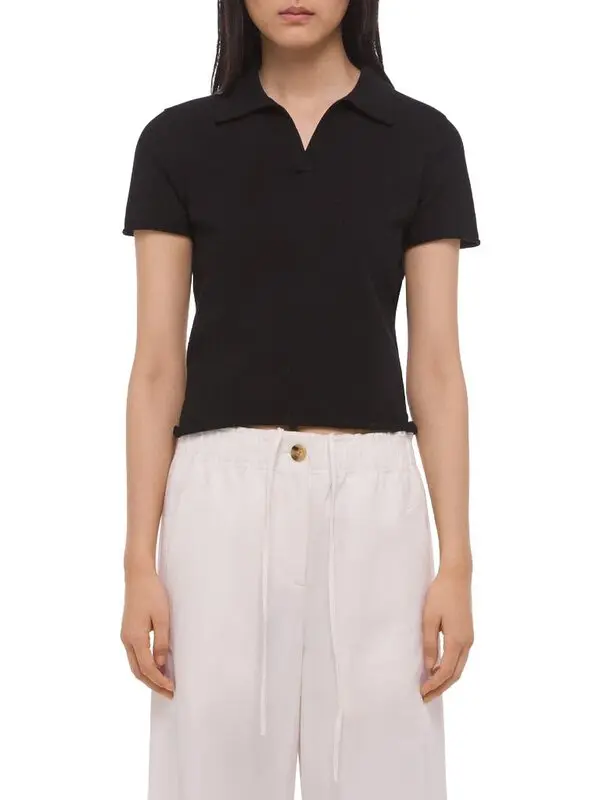 Helmut Lang Shrunken Knit Johnny Collar Polo - Black