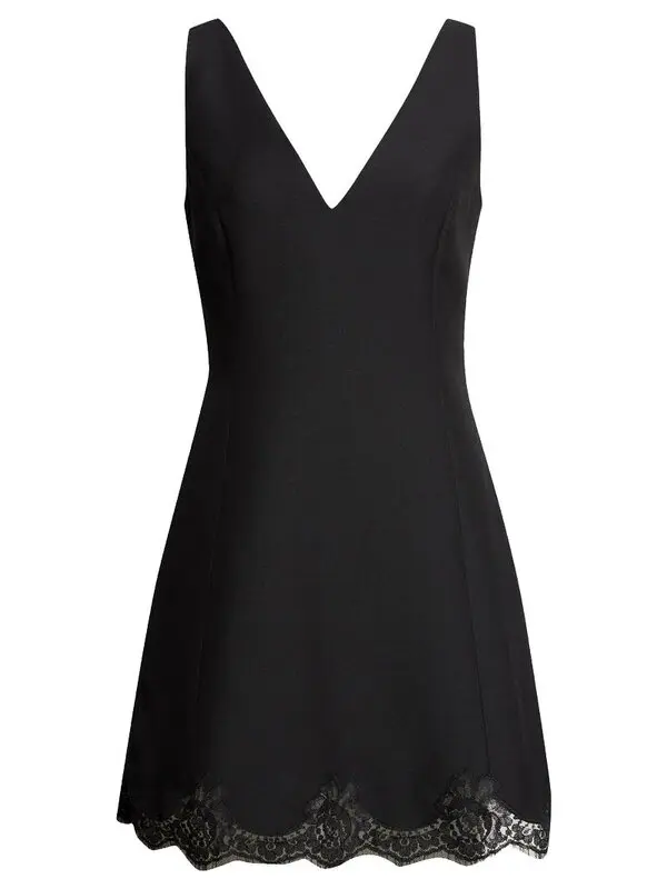 Valentino Garavani Lace Trim Crepe Mini Dress - Black
