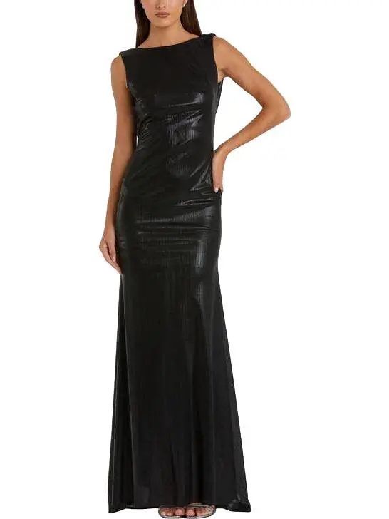 Mac Duggal Petite Metallic Column Gown - Black