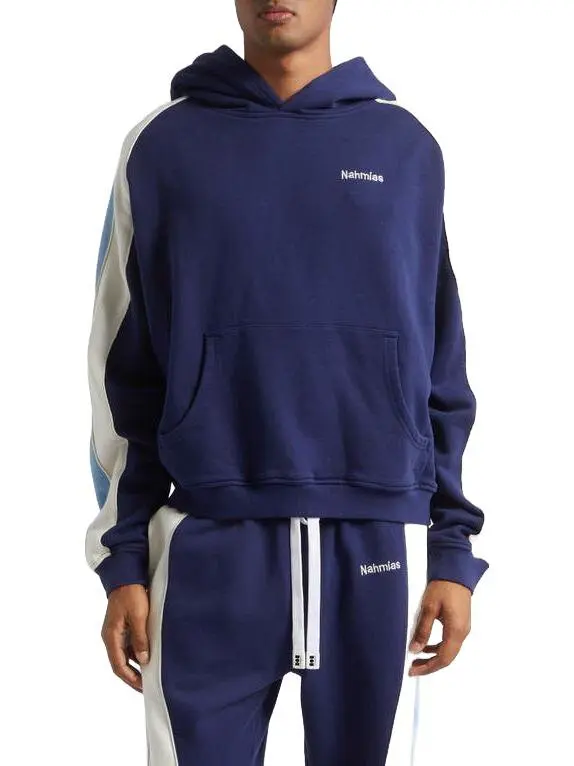 NAHMIAS Paneled Cotton Hoodie - Worn Navy