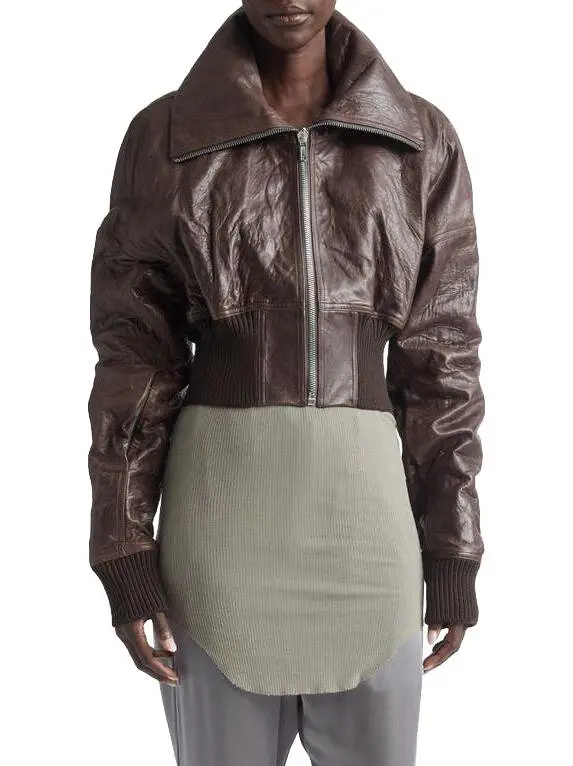 Rick Owens Cropped Leather Bomber Jacket - Grease
