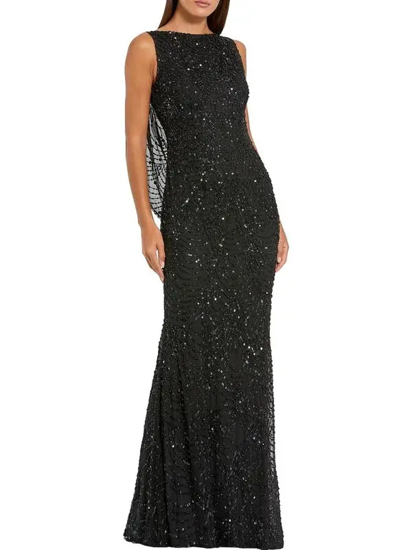 Mac Duggal Sleeveless Embellished Gown With Draped Beading - Black