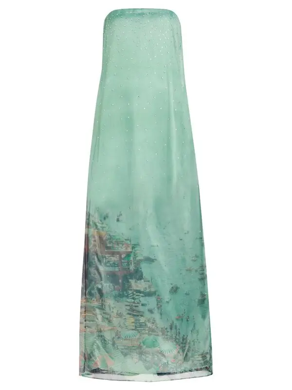 Staud Amara Embellished Printed Organza Maxi Dress - Blue