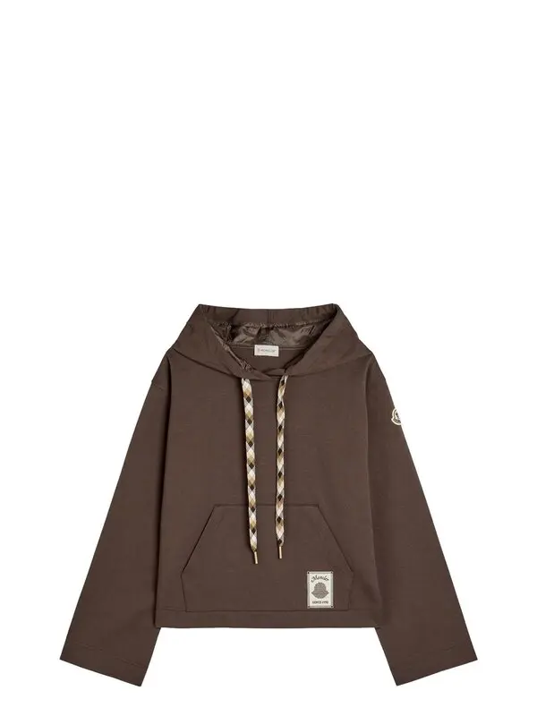 Moncler Hooded Cotton-blend Sweatshirt With Logo Badge - Brown