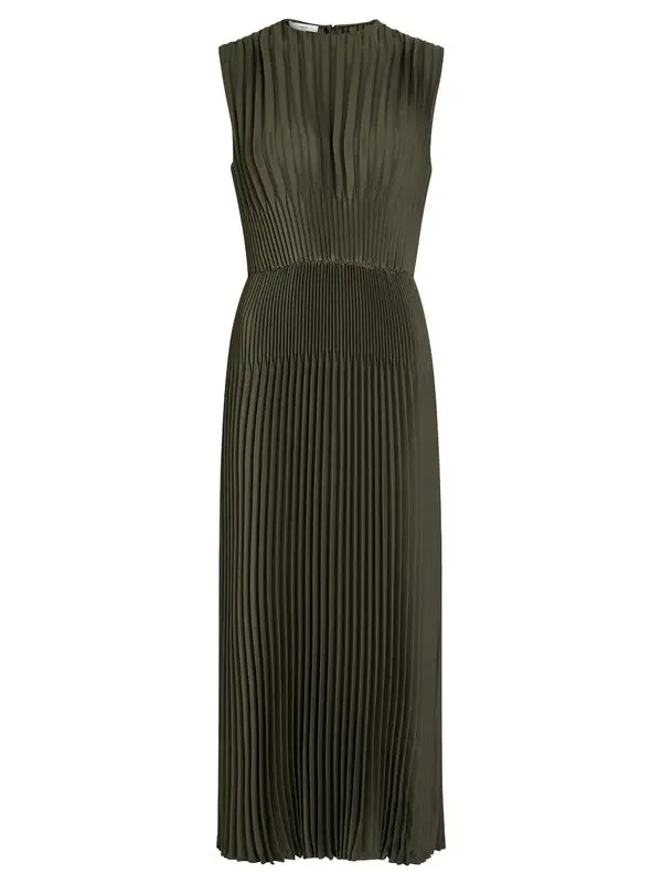 Vince Pleated Satin-crepe Midi Dress - Khaki