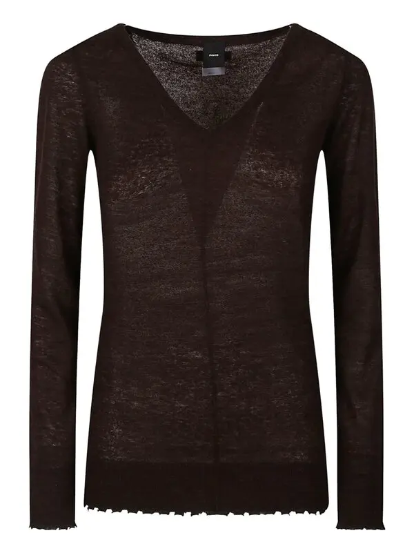 Pinko V-neck Frayed-edge Long-sleeve Sweater - Brown