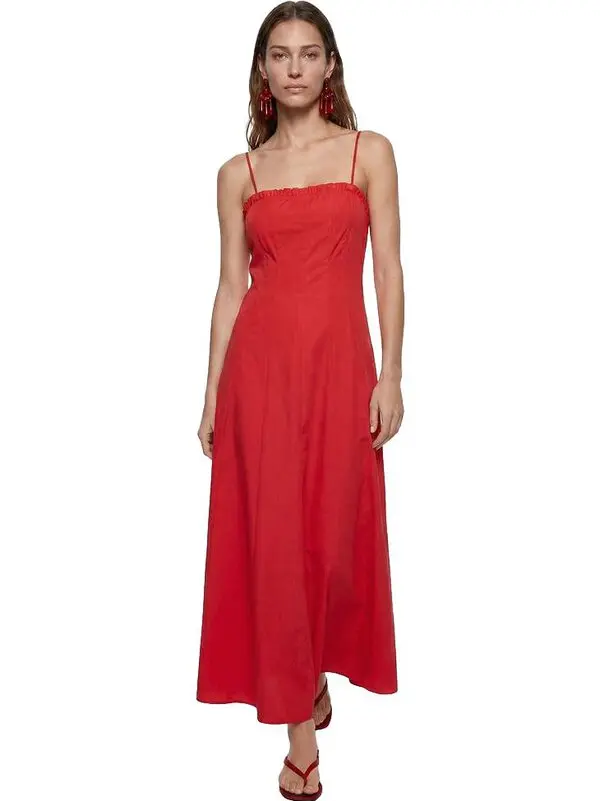 Koton Cotton Slim Fit Strappy Midi Dress - Red