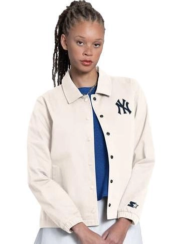 STARTER New York Yankees Cooperstown Coaches Jacket - Cream