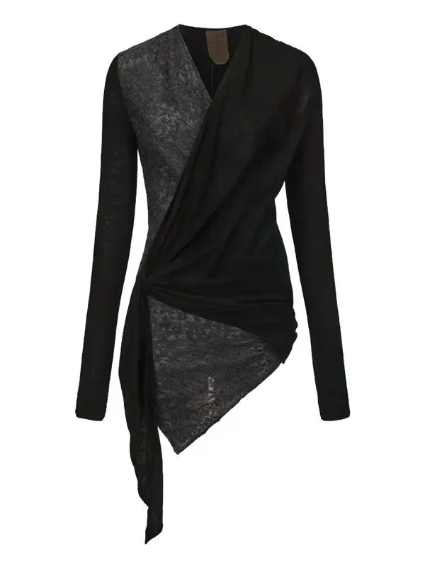 ELYWOOD Asymmetric Hem Wrap Blouse - Black
