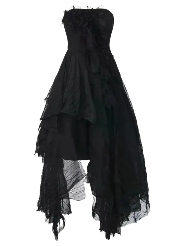 ELYWOOD Asymmetric Ruffled Layered Dress - Black