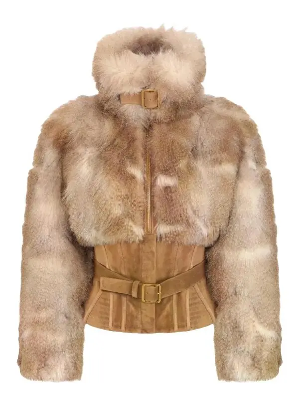 Elisabetta Franchi Fur-effect Bustier Jacket - Neutrals