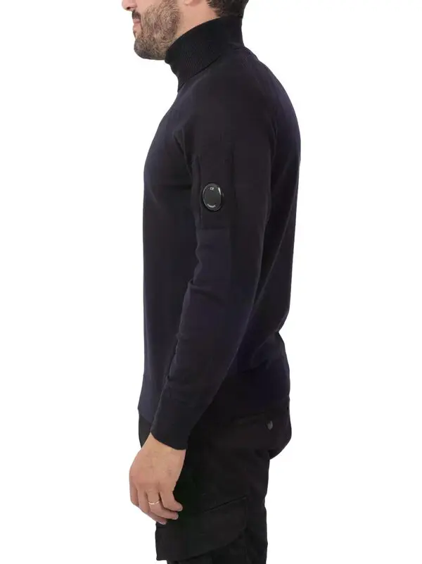 C.P. COMPANY Roll Neck Long Sleeve Sweater With Patch Pocket - Blue