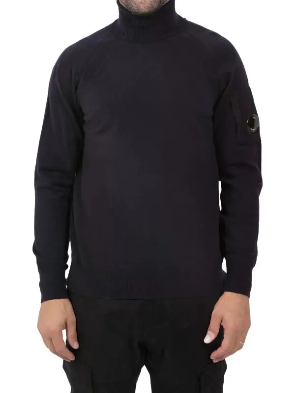 C.P. COMPANY Roll-neck Logo Patch Sweater - Blue