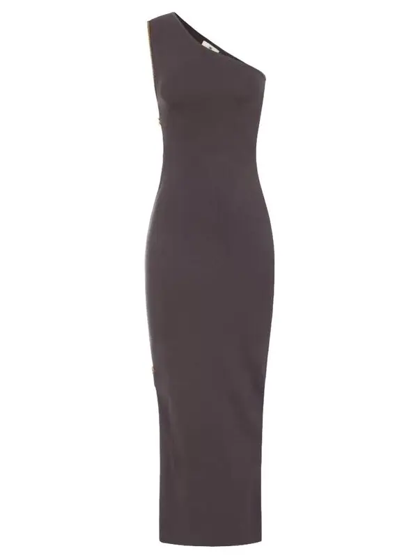 Elisabetta Franchi One-shoulder Knit Maxi Dress With Side Zip Detail - Brown