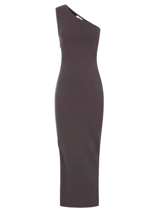 Elisabetta Franchi One-shoulder Knit Maxi Dress With Side Zip Detail - Brown