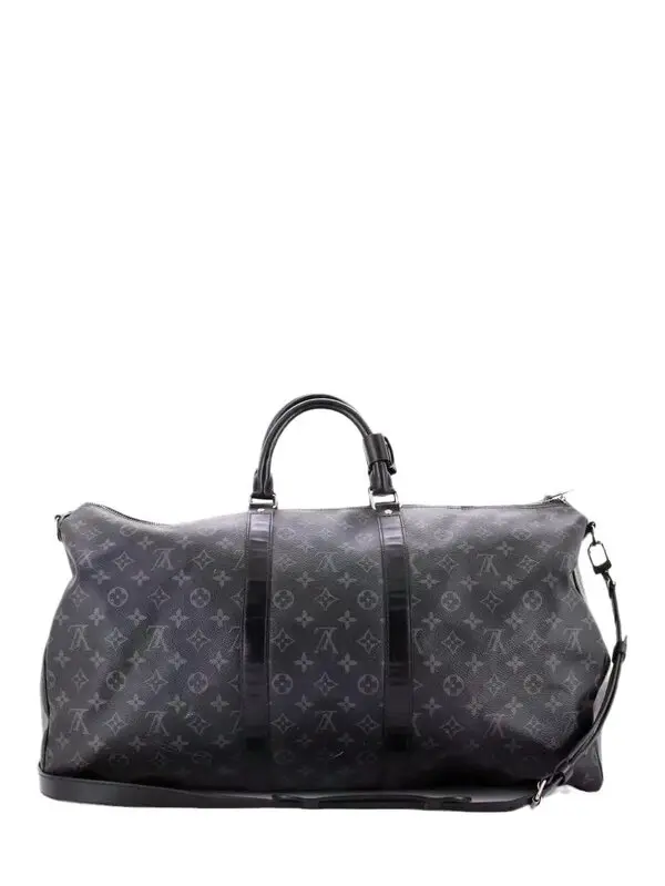 LOUIS VUITTON Keepall Bandoulière Monogram Eclipse Canvas 55 Travel Bag - Black