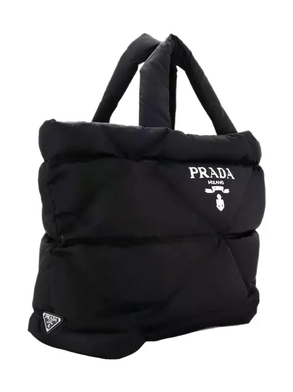 Prada Padded Logo Quilted Re-nylon Medium Tote Bag - Black