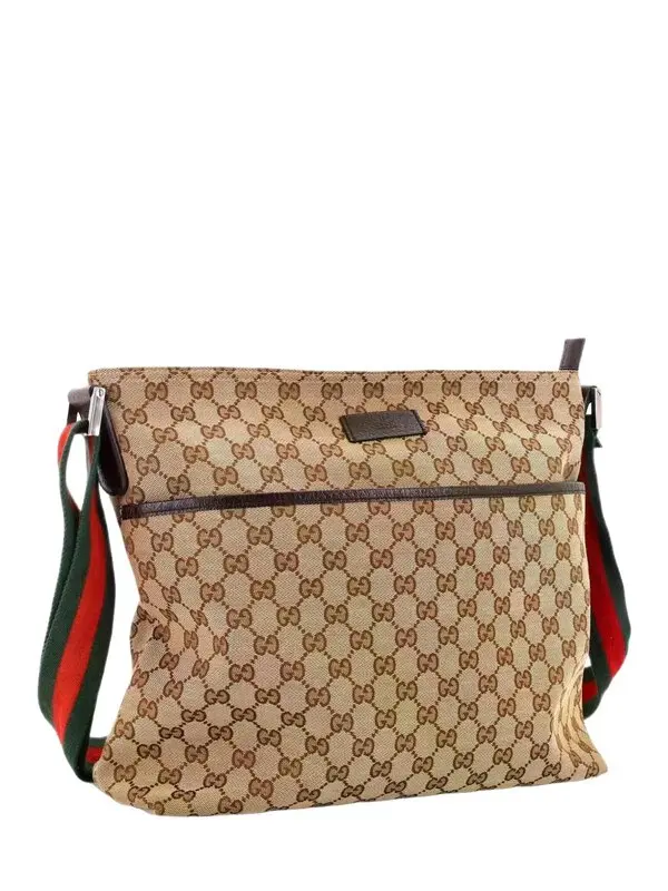 Gucci Gg Canvas Medium Messenger Bag With Web Strap - Brown
