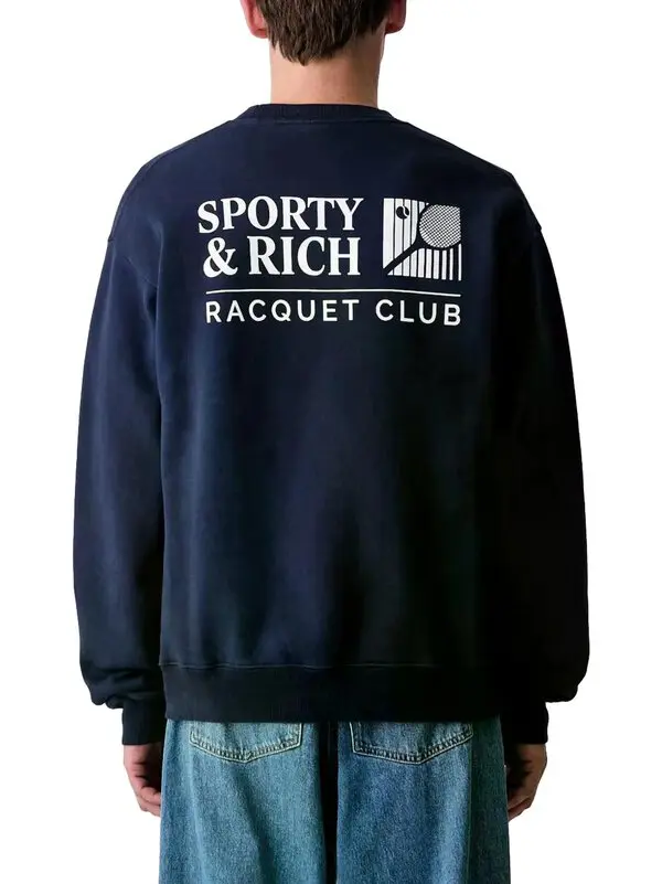 SPORTY & RICH Crew Neck Sweatshirt With Logo Print - Blue
