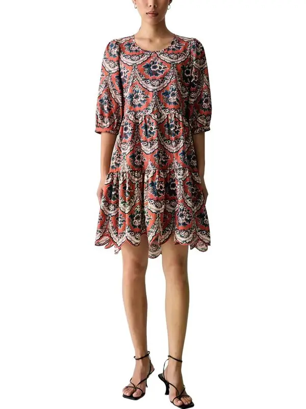 Farm Rio Floral Print Tiered Mini Dress - Orange